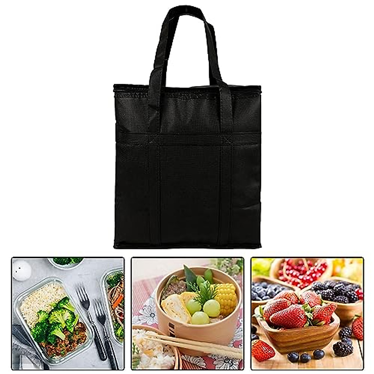 Insulated Take Away Bags Insulated Food Delivery Bag Large Capacity Thermal Food Carrier for Picnic Restaurant Fresh Seafood Cold or Warm Food, Black With Bottom