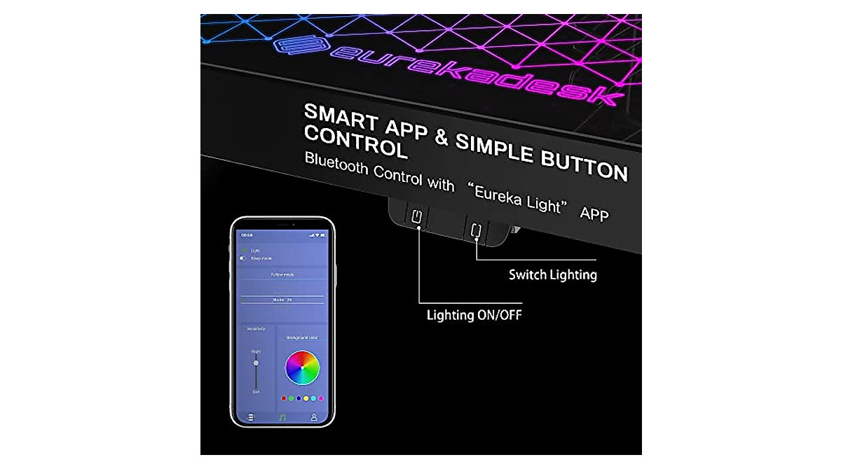 EUREKA ERGONOMIC RGB LED Gaming Desk, Music Sync Lights Up Tempered ...