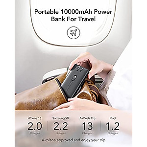 VRURC Portable Charger with Built-in Cables & AC Wall Plug, 22.5W Fast Charging 10000mAh Battery Pack(QC4.0 & PD3.0), USB C Power Bank with 4 Output 2 Input, Compatible with iPhone Samsung Android etc