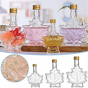 ZHOSXRC Glass Maple Syrup Bottles Jars,Glass Syrup Dispenser Bottle,Reusable Leaf Shaped, Food Grade Canning Bottles,Empty Glass Syrup Bottles with Lids for Homemade Drinks (250ml)