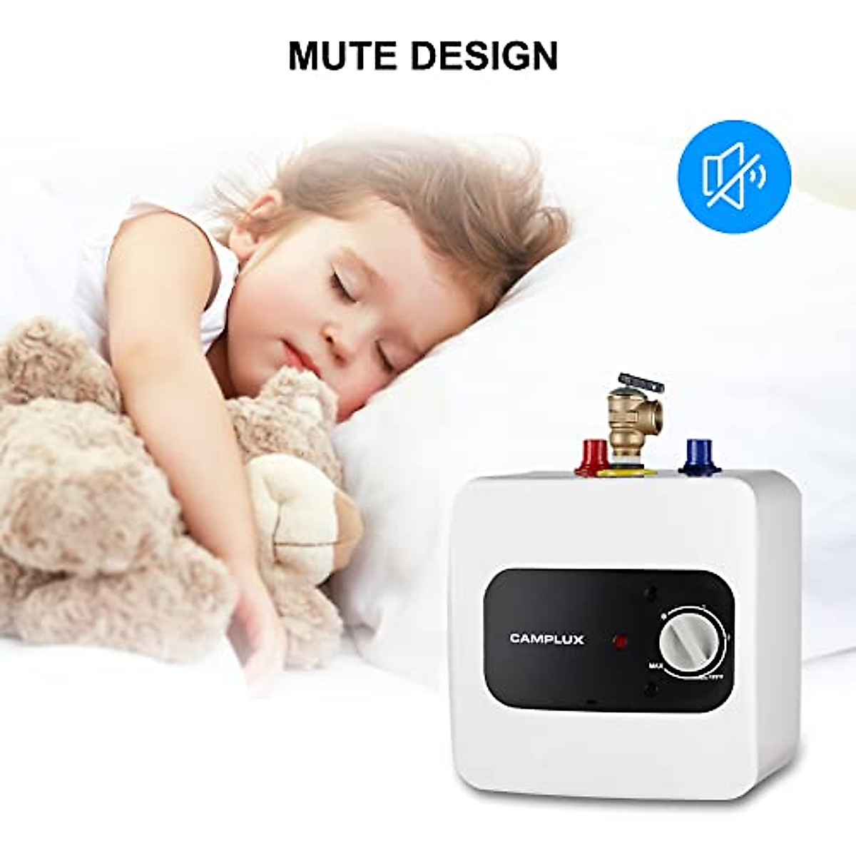 Camplux Mini Tank Electric Water Heater 1.3 Gallons Hot Water Heaters 120V, Under Sink Water Heater with Cord Plug 1.44kW