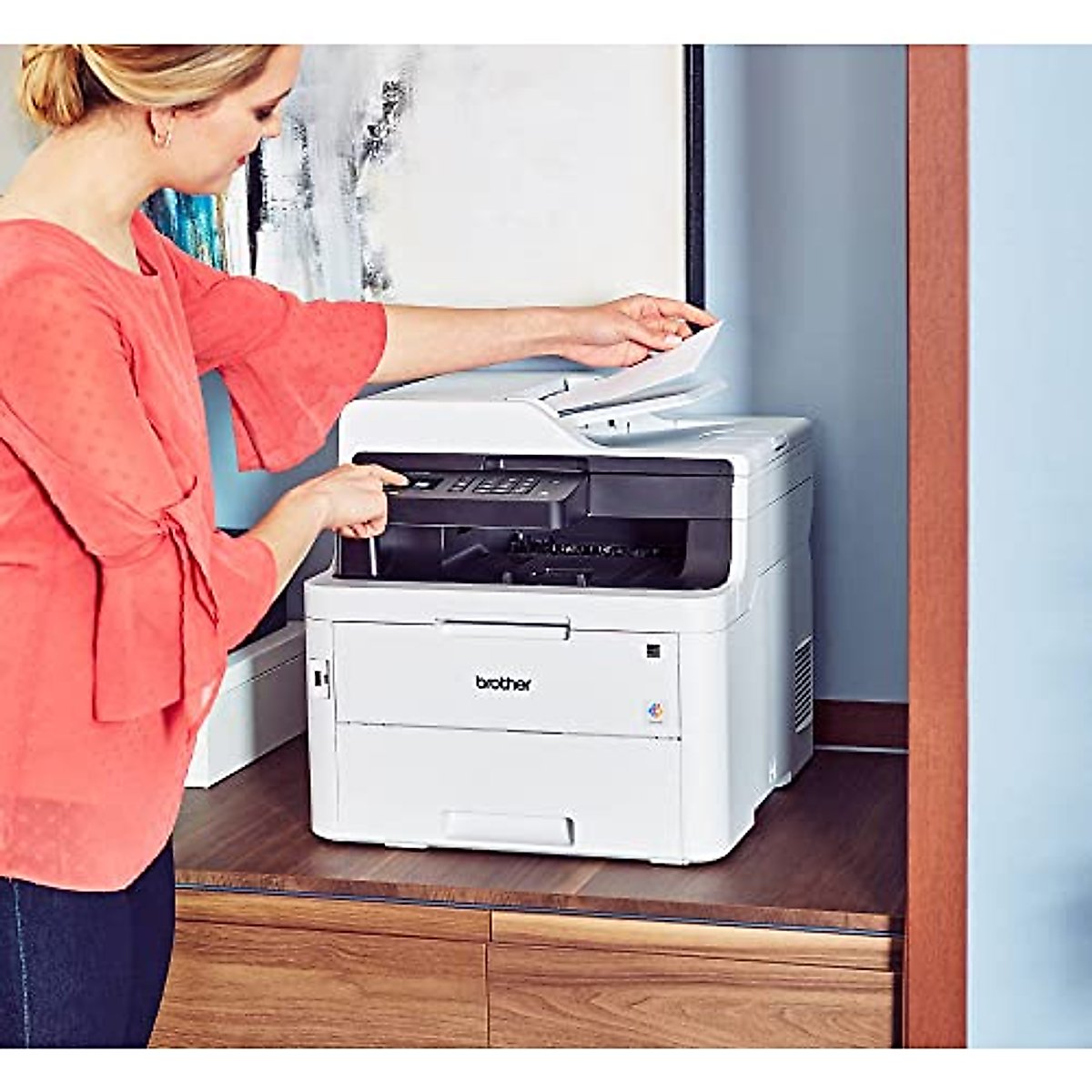 Brother MFC-L3750CDWA All-in-One Digital Wireless Color Laser Printer for Home Office, White - Print Copy Scan Fax - 24 ppm, 600 x 2400 dpi, Auto 2-Sided Printing, 50-Sheet ADF - Printer Cable