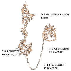 Bounzhi Rhinestone Finger Ring Bracelets Knuckle Hand Chain Harness Slave Finger Chains Beach for Women (Gold)