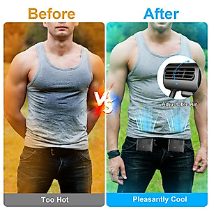 Waist Fan, 3 Speeds Body Fan with 13H Working Time, Rechargeable Under Shirt Fan, 5000RPM Strong Airflow, Wearable Belt Fan Clip on Waist Portable Cooling Fan for Jobsite Farm Gardening Outdoors