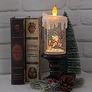 Wondise Christmas Snow Globe with Timer, Battery Operated Swirling Water Glittering Lighted Snow Globe Candlestick Thanksgiving Christmas Decoration(Santa)