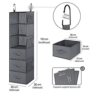 HAITRAL Hanging Closet Organizer - 6-Shelf Hanging Storage Shelves with 3 Drawers & Side Pocket - Multi-Function Foldable Cube Wardrobe for Home, Dorm, Apartment