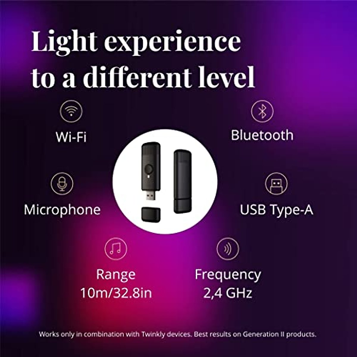Twinkly Music, Sound Sensor for LED Lights, Bluetooth and Wi-Fi Sensor to Sync with Music and Smart Lights via App, USB Power, Black