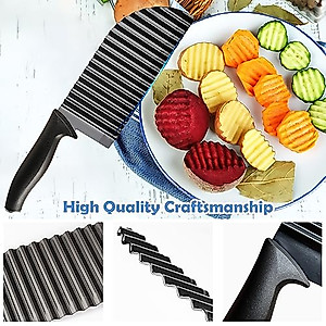 HAWOWZ Crinkle Cutter for Veggies Potatoes, Crinkle Knife for Salad Chopping Cucumber Carrot Fruit, Wave Knife Stainless Steel French Fry Slicer