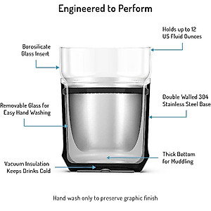 Elevated Craft Hybrid Cocktail Shaker + Hybrid Cocktail Glass - Home Bar Essential Bundle - Premium Vaccum Insulated Cocktail & Steel Base with Removable Glass Insert, Innovative Measuring System