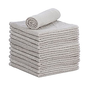 Superio Cotton Terry Washcloths Grey Towels 100% Cotton Cleaning Cloth 16" Rags Wash Clothes for Body and Face, Spa Towels, Multi Purpose (12 Pack)