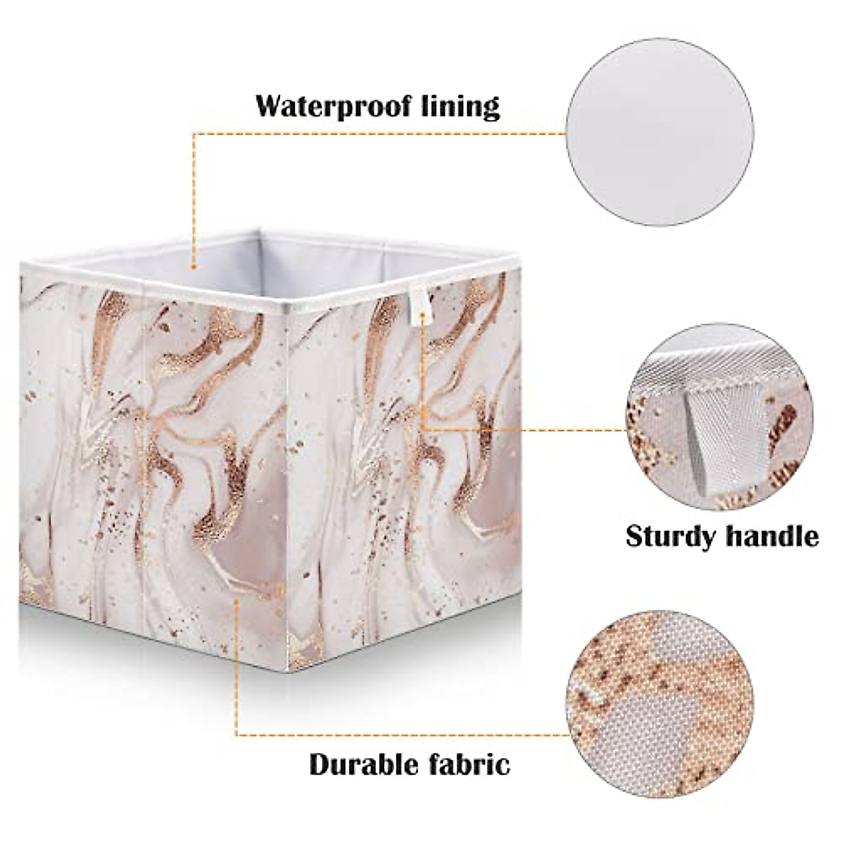 Rose Gold Marble Storage Bins Cubes Storage Baskets Fabric Foldable Collapsible Decorative Storage Bag with Handles for Shelf Closet Bedroom Home Gift 11" x 11" x 11"
