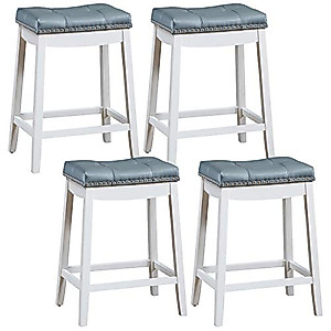ERGOMASTER Set of 4 Cambridge Bar Stools, 24 Inch Counter Stools, Solid Wood Legs Espresso with Gray PU Cushion for Kitchen Living Room and Bar (Set of 4,24Inches White Leg