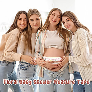 Baby Shower Games, 2 Rolls 2 Inch x 150 Feet Belly Measure Game, Floral Baby Shower Tummy Measure Belly for Baby Shower Party Supplies