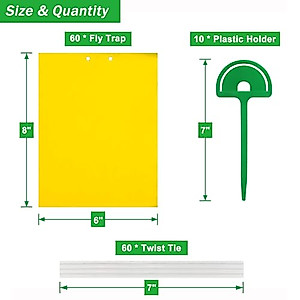 60 Sheets Sticky Fly Traps, Dual-Sided, for Flying Insect, Indoor and Outdoor, 8x6 Inch, Yellow