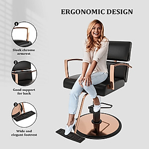 OmySalon Salon Chair for Hair Stylist Heavy Duty, Barber Chair 360 Degree Swivel, Hydraulic Styling Chair Black & Rose Gold, Beauty Spa Hairdressing Tattoo Equipment