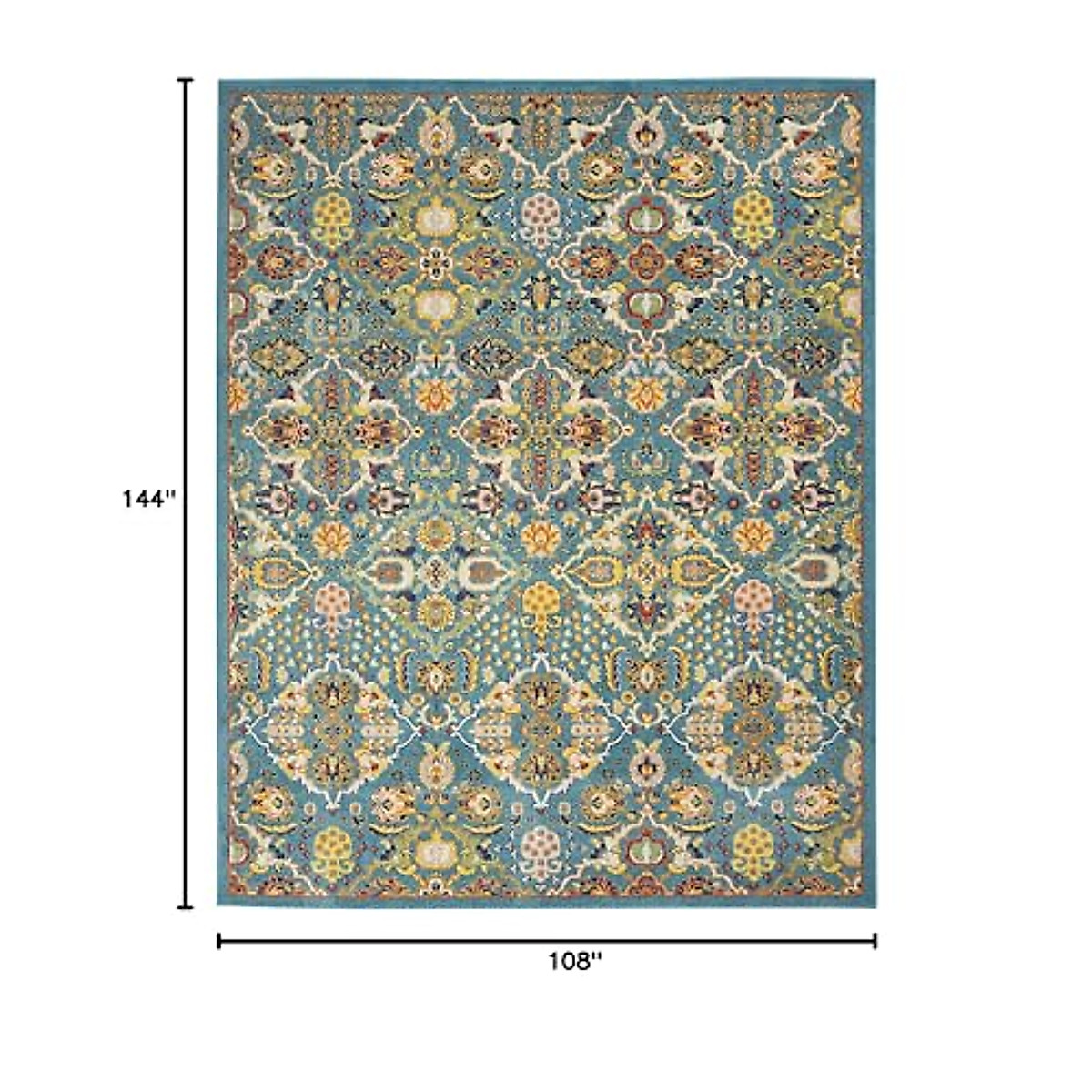 Nourison Allur Traditional Turquoise Ivory 9' x 12' Area Rug, Easy Clean, Non Shedding, Bed Room, Living Room, Dining Room, Kitchen (9x12)