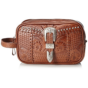 American West Leather Shave Kit/Toiletry Travel Bag - Retro Romance