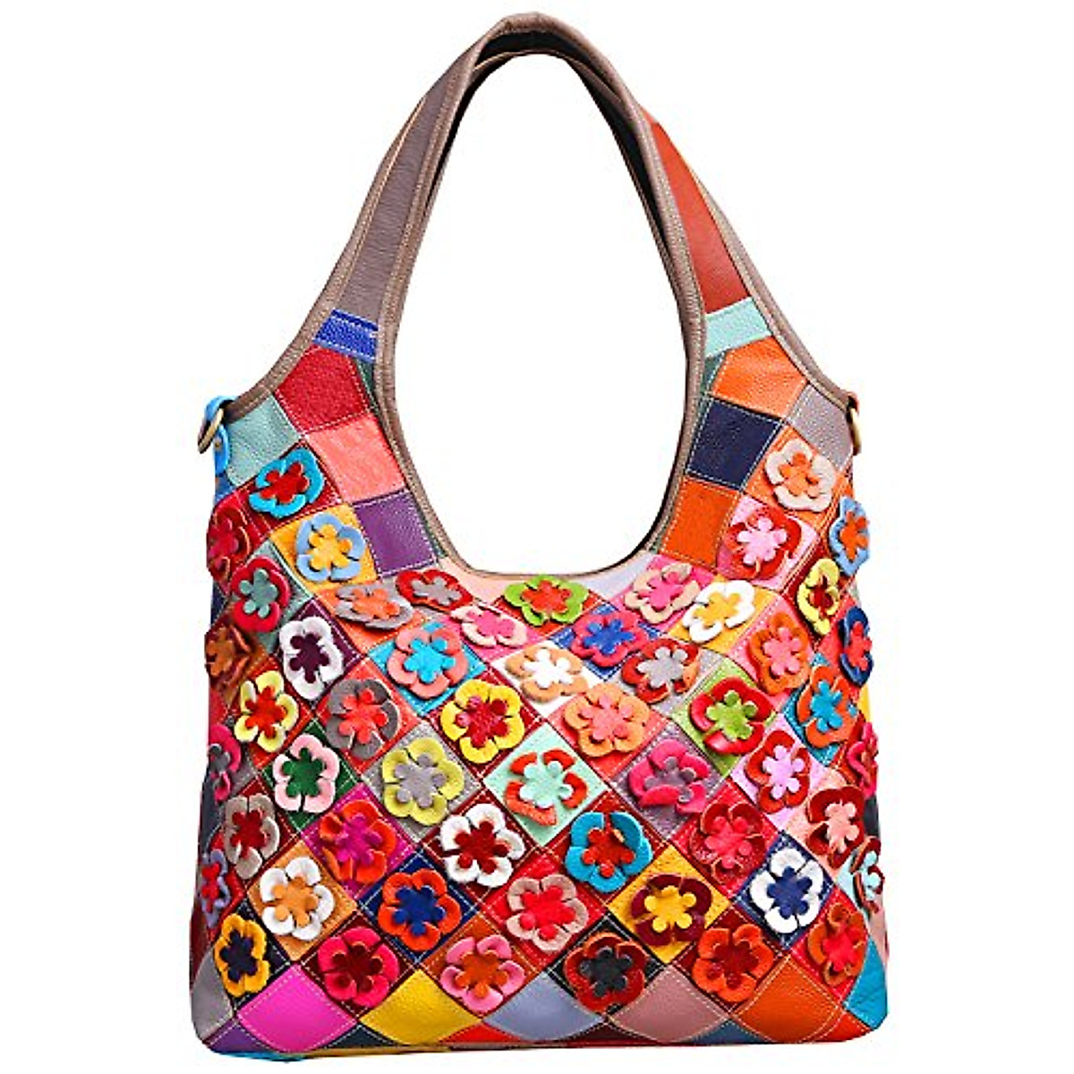 HESHE Women's Leather Shoulder Bags Cross Body Tote Handbags Purses with Flower Summer Style (Colorful-2B4021)