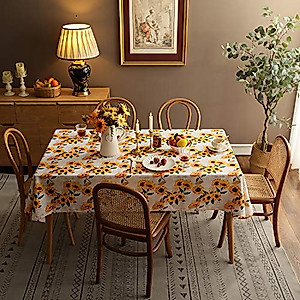 Joyfol Day Sunflower Tablecloth,Orange Floral Table Cloth for Square Tables,Waterproof Resistant Durable Flower Table Cover for Kitchen Dining Room (54 X 54 INCH)