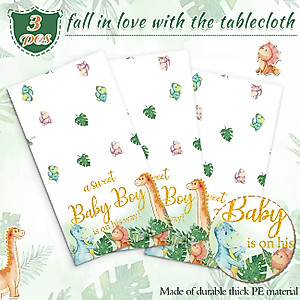 Dinosaur Baby Shower Decorations Tablecloth for Boy - Dino Baby Shower Party Supplies Disposable Waterproof Plastic Table Cover, Dinosaur Theme Baby Boy Table Cloth Decorations 3 Pack (43in x 70in)