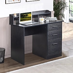 BIVVI Computer Desk with Drawers 43.31" Long Gaming Desk Executive Office Desk File Cabinet Industrial Writing Study Table Bookshelf Workstation PC Laptop Desk Organizer for Home Office Bedroom,Black