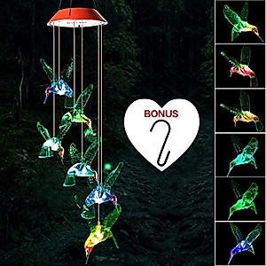 Hummingbird Solar Wind Chims,Gifts for All Father,Stepdad,Grandpa,Husband,mom,Grandma,Women,Aunt,Daughter,Friend,dad, Mother Birthday Gardening Gift,Windchime Outside, Perfect for The Patio, Garden
