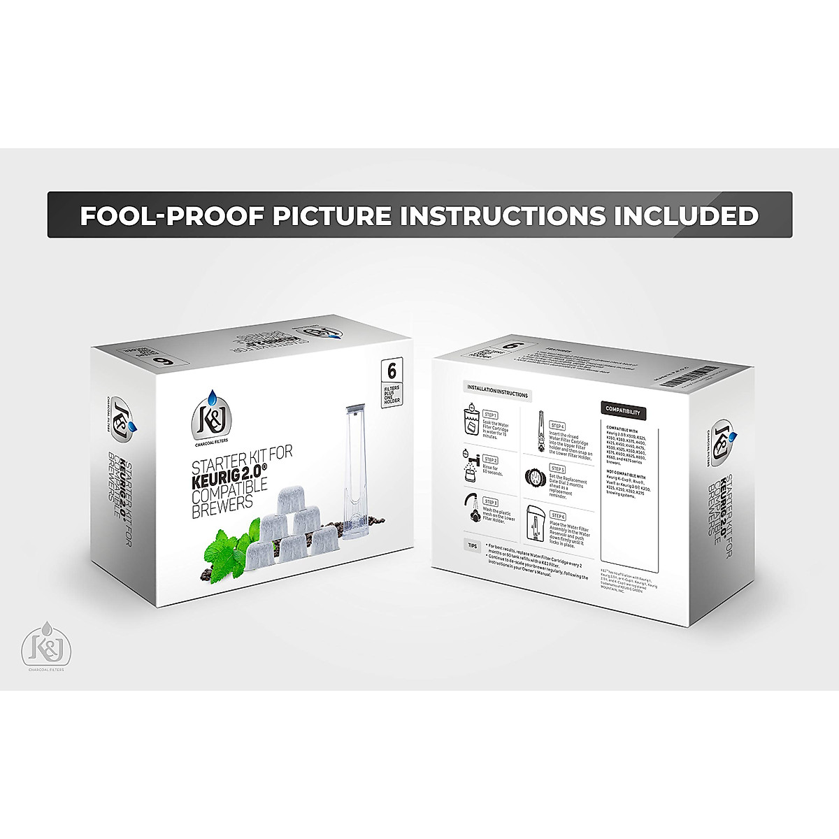 K&J Replacement Keurig Starter Kit for Keurig 2.0 Brewers - Includes Side Reservoir Filter Holder And 6-pack of Keurig 2.0 Compatible Water Filters