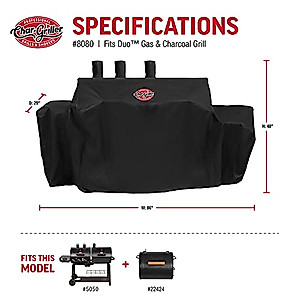 Char-Griller 8080 3-Burner Dual Fuel Expandable Gas & Charcoal Outdoor Grill Cover, Black, 29 x 65 x 49