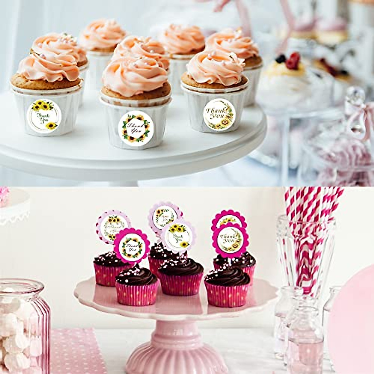 Sunflower Thank You Stickers 1.5 inch, 600 Labels Cute Sunshine Packaging for Small Business Baking Boutique Wedding Baby Shower Birthday and Party Gift Wrap Bag