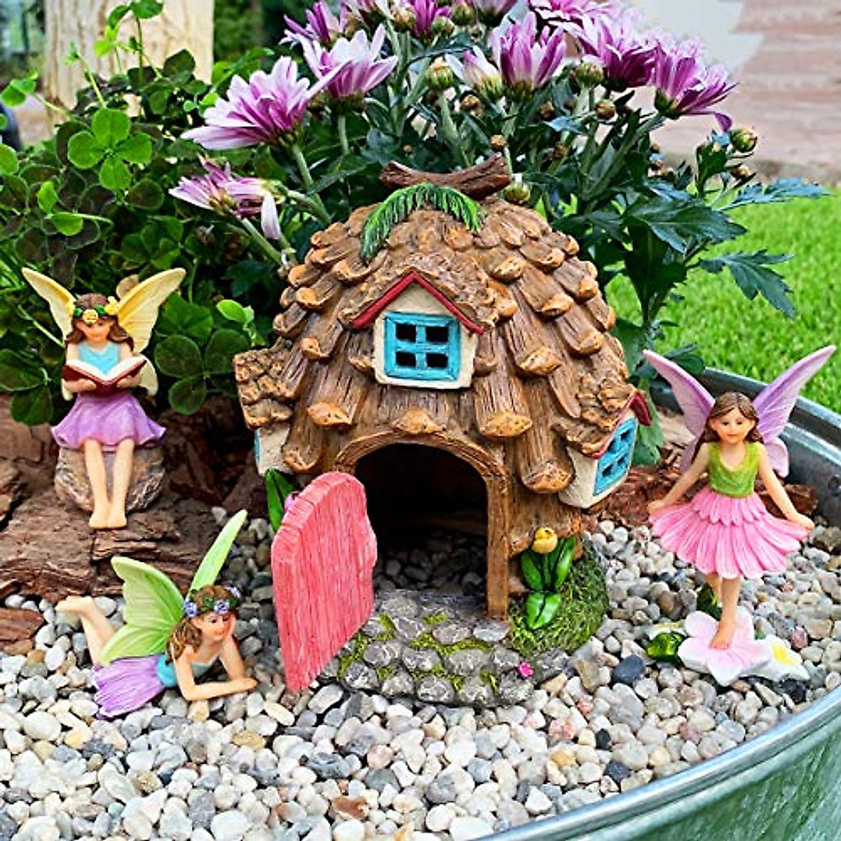 Mood Lab Fairy Garden - Pinecone Fairy House Kit of 4 pcs - Miniature Figurines & Accessories Set - Outdoor or House Decor