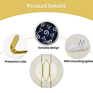 4 Pcs Plate Hangers for Walls, 6/8/10/12 inch Wall Plate Hangers, Invisible Wire Plate Holder, Compatible Decorative Plates with 4 Nails 16 Protective Tube for 6 to 12.5 Inch Decorative Antique Plates