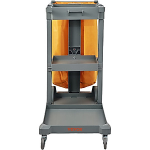 Commercial Janitorial Trolley 3-Shelf Cleaning Cart Wheeled with PVC Bag for Housekeeping Office, Stores, Schools