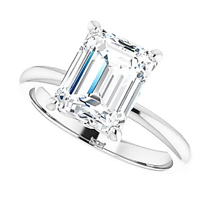 Moissanite Engagement Ring 2 Carat Emerald, Handmade 925 Silver, 10K/14K/18K Solid Gold, Solitaire Ring Bridal Wedding Gifts for Women, Anniversary Ring, VVS1, Colorless (925 Silver (White Gold Plated))