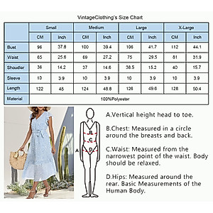 VintageClothing Womens Sundress Casual Floral Summer Boho Dress Flowy Wrap V Neck Ruffle A-Line Pleated Hem Midi Dresses, Floral Light Blue, S