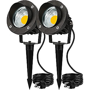 SUNVIE 20W Outdoor Spotlight LED Landscape Lighting 120V AC Waterproof Yard Spot Lights Outdoor with Stake for Tree Flag Lights 3000K Ultra Warm White Lawn Decorative Lamp with US 3-Plug in (2 Pack)