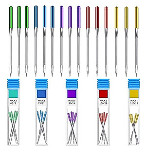 30 Pieces Sewing Machine Needles Universal Regular Point Machine Needles for Singer, Brother, Janome Home Sewing Machine with Size in HAX1 65/9, 75/11, 90/14, 100/16, 110/18 (5 Colors)