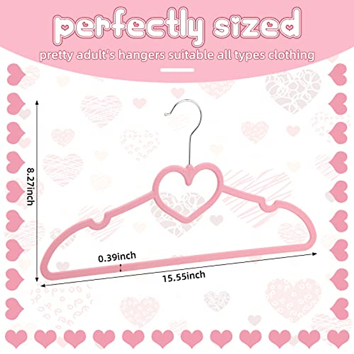 50 Pieces Cute Heart Hangers with 360 Degree Swivel Hook Heavy Duty Clothes Hanger Adult Coat Hangers for Jackets, Pants, Shirts, Suit, Dress Room Closet Decor(Pink,Plastic)