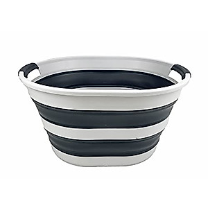 SAMMART 23L (6 Gallons) Collapsible Plastic Laundry Basket - Oval Tub/Basket - Foldable Storage Container/Organizer - Portable Washing Tub - Space Saving Laundry Hamper (Grey/Slate Grey)