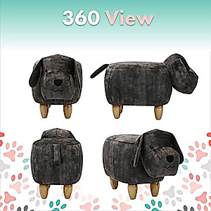 Critter Sitters 14-In. Seat Height Faux-Suede Dark Gray Dog Animal Shape Small Ottoman, Kids Furniture for Nursery, Bedroom, Playroom, and Living Room Decor, Multifunctional Cushioned Step Stool
