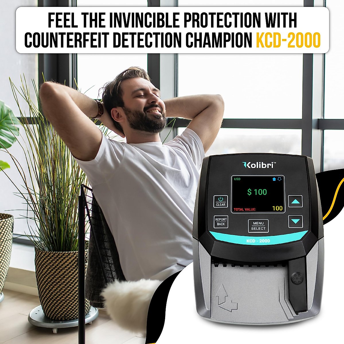 KOLIBRI KCD-2000 Advanced Counterfeit Bill Detector | All-Orientation Counterfeit Detection Bill Counter | Money Counter by Denomination | Detect Fake Bills Fast