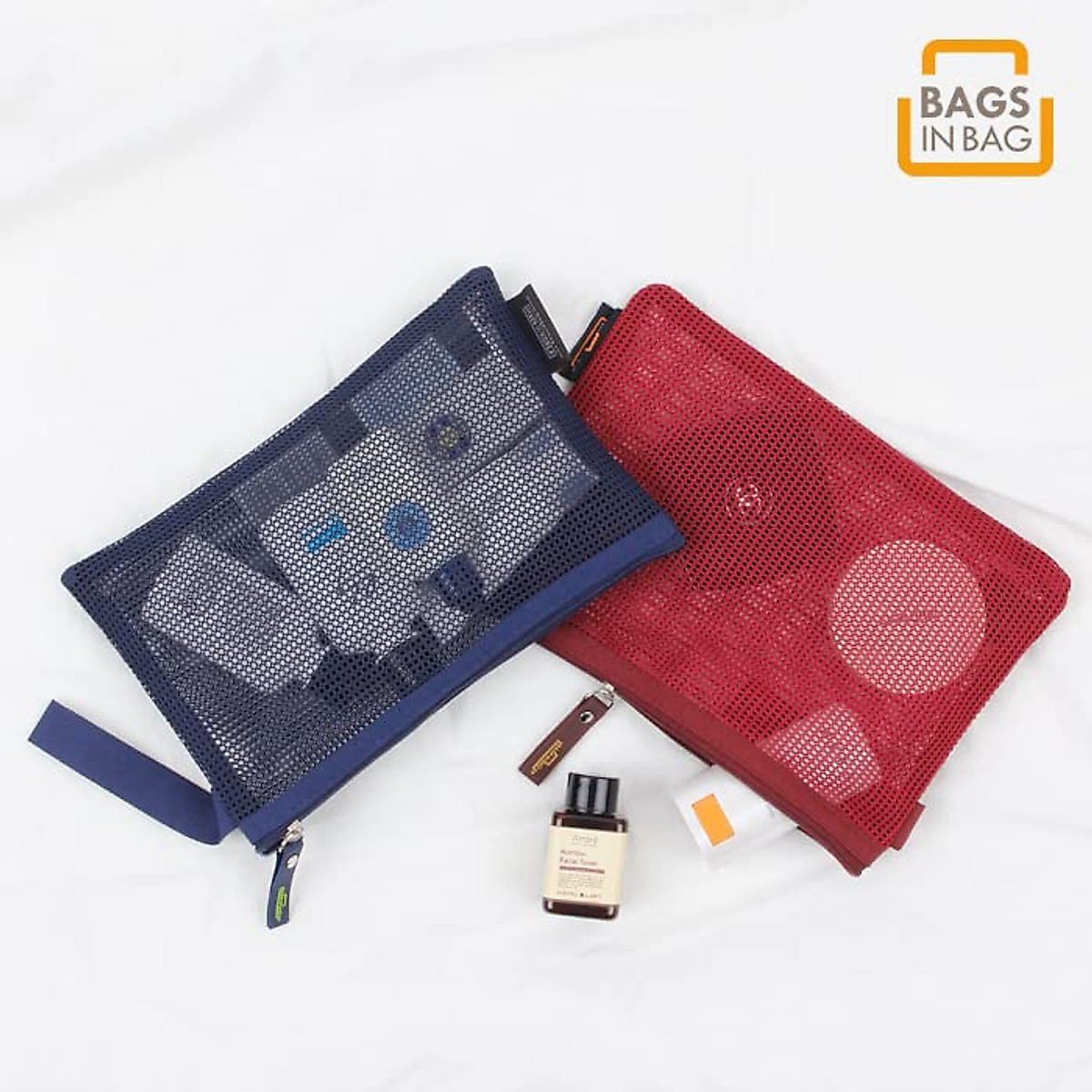 Bags In Bag Mesh Zipper Pouch Makeup Cosmetic Accessories Pencil Case Organizer Mesh Zipper Bags For Storage, Travel, Office (8.6x5.9 in) (Navy)