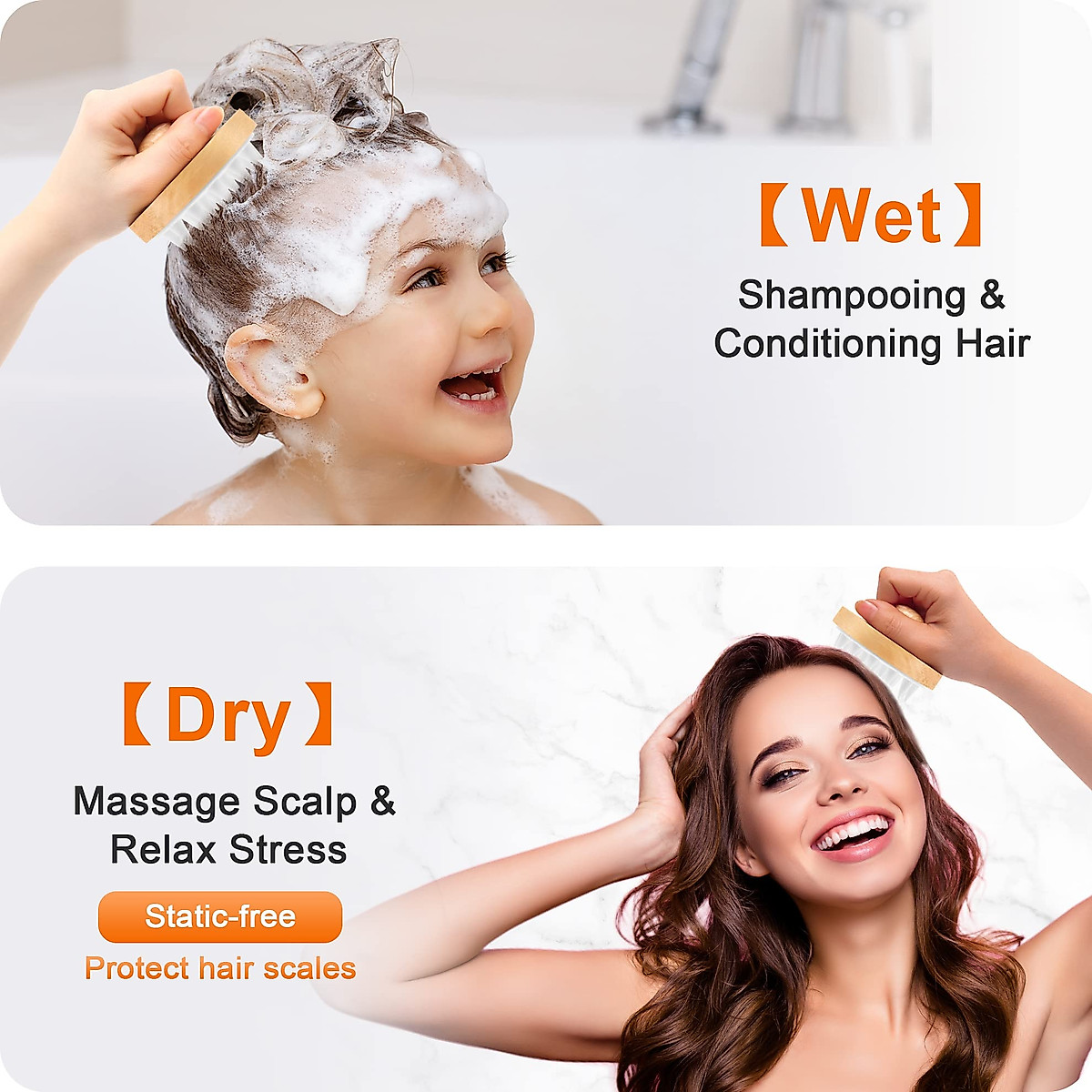 Scalp Massager Hair Brush,Scalp Scrubber Shampoo Brush with Soft Silicone Bristles,Bamboo Scalp Massager Hair Growth for Dandruff Removal,Wet Dry Hair Massager Scalp Brush for Men Women Kids Pet,Round