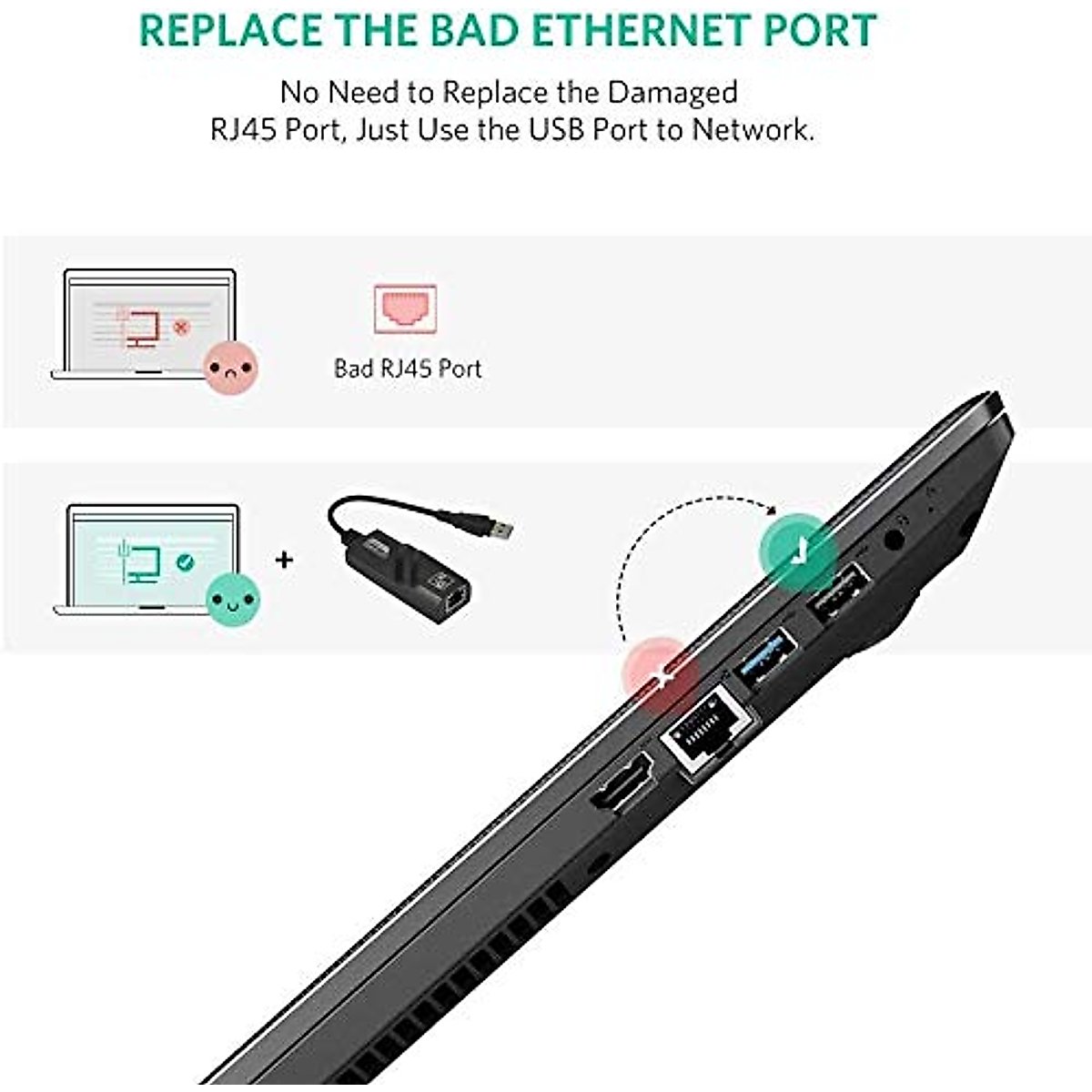 JacobsParts USB 3.0 Gigabit Ethernet 10/100/1000 Mbps RJ45 LAN Network Adapter for PC Mac