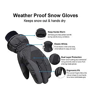 Simplicity Kids Boys Thinsulate Lined Waterproof Ski Winter Gloves, Black, L(10-12 Years)