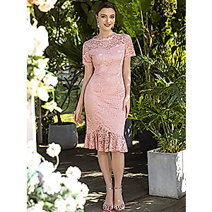 Miusol Women's Retro Floral Lace Short Sleeves Cocktail Party Formal Dress (Medium, Pink)