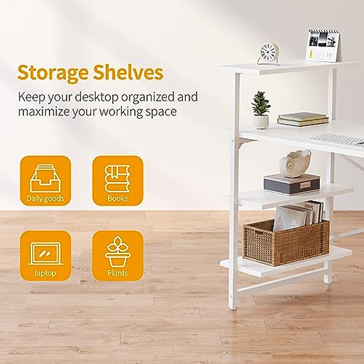 CubiCubi Small Computer Desk with Storage Shelves, 47 Inch Home Office Desk Study Writing Table for Small Space, White