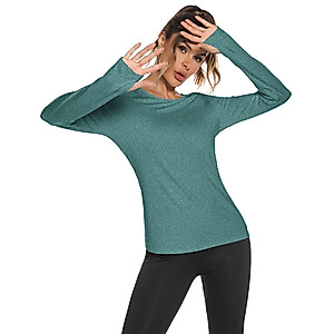 Back Long Sleeve Workout Tops for Women with Thumb Hole Backless Crewneck Gym Yoga Shirts Green