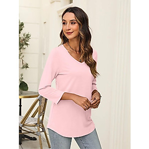 Minetom Women's V Neck 3/4 Sleeve T Shirt Solid Casual Basic Tops Summer Tees