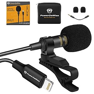 PowerDeWise Professional Wired Lavalier Lapel Microphone for iPhone, iPad - Omnidirectional Condenser Recording Mic for Video Podcast Vlog YouTube