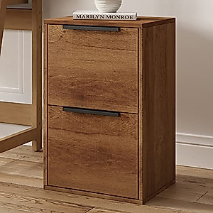 GREATMEET 2 Drawer Wooden File Cabinet, Vertical Storage Filing Cabinet with Hanging Bars for Letter Size, Home Office File Storage Cabinet,Brown